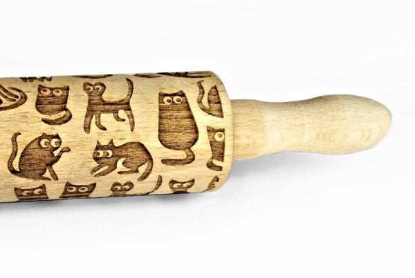 FUNNY CATS – Embossing wooden MINI rolling pin – Wood's Good