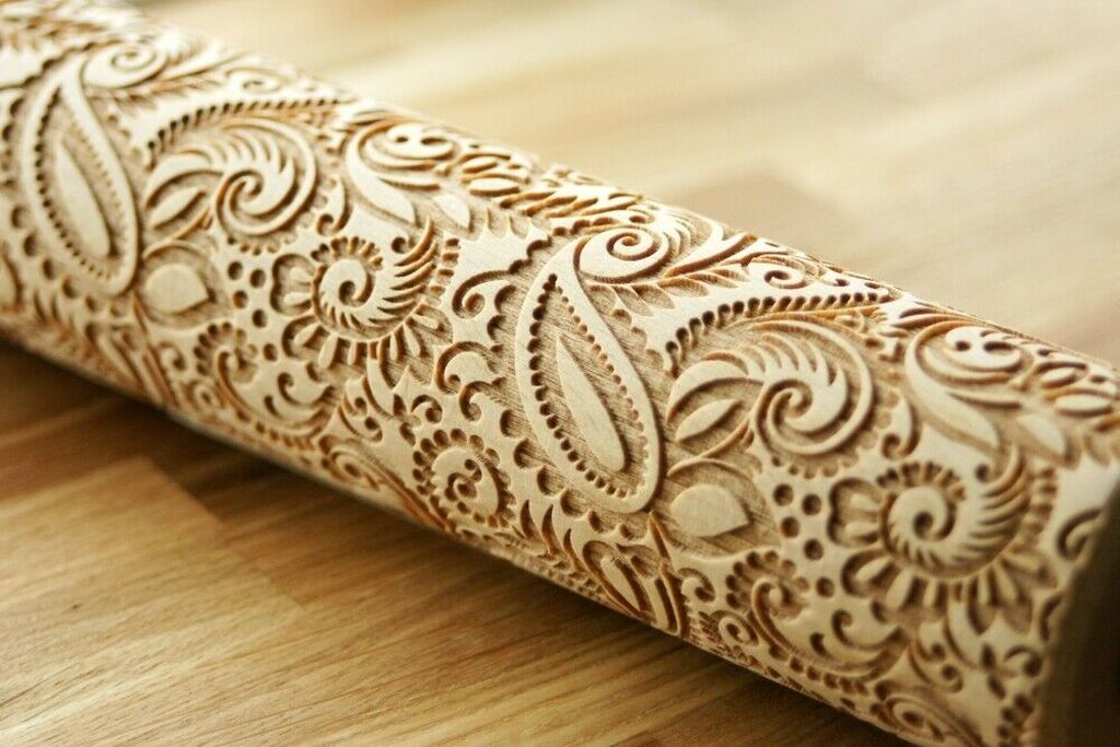 PAISLEY FLORAL PATTERN – Embossing wooden rolling pin – Wood's Good